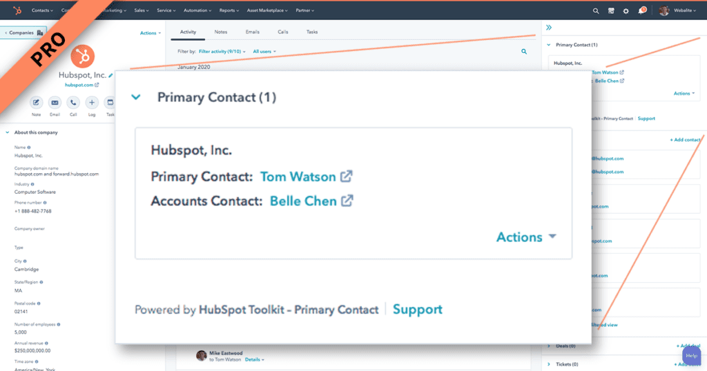 Primary Contact HubSpot Integration – Pro – Webalite Toolkit for HubSpot